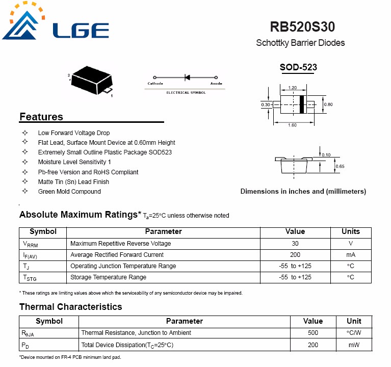30v Sod-523 Rb520s30 Schottky Barrier Rectifier - Buy Silicon Schottky Barrier Rectifier ...